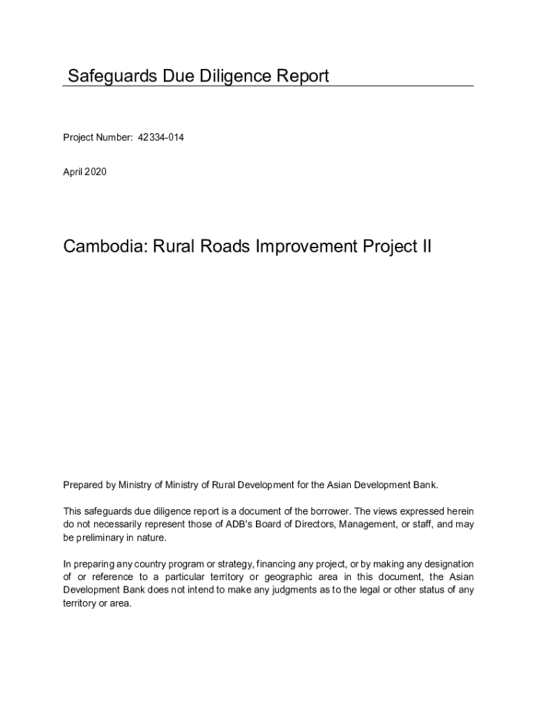 Fillable Online Rural Roads Improvement Project II: Safeguards Due Diligence Report Fax Email ...