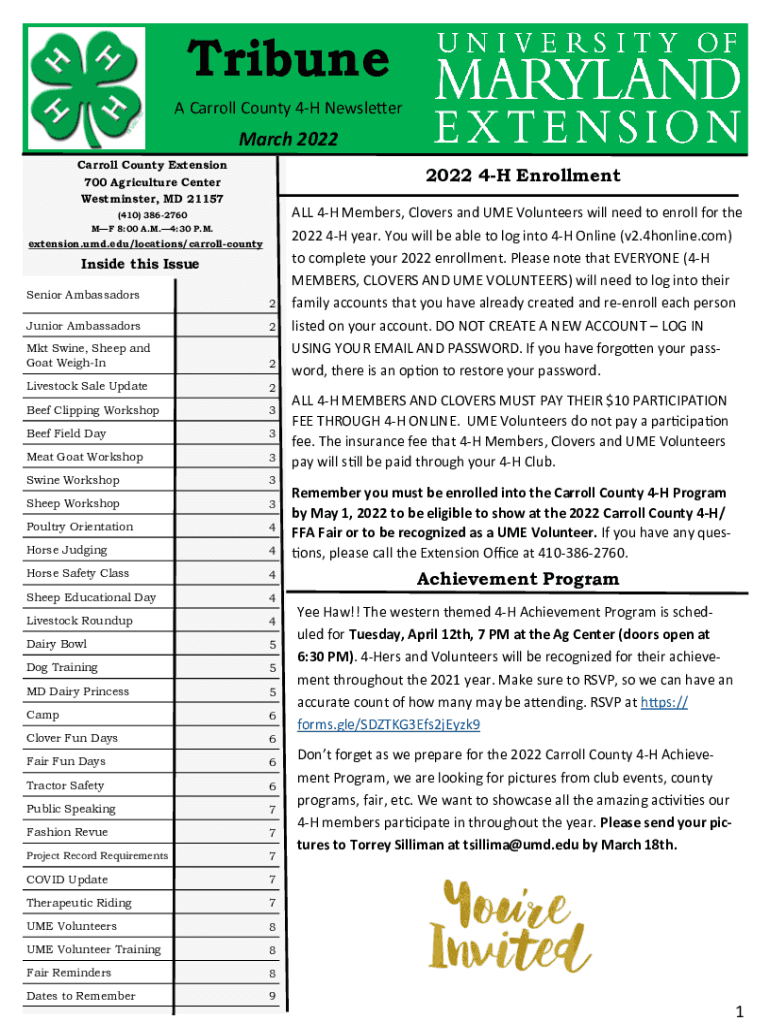 Fillable Online extension umd 4-H EnrollmentUniversity of Maryland ...
