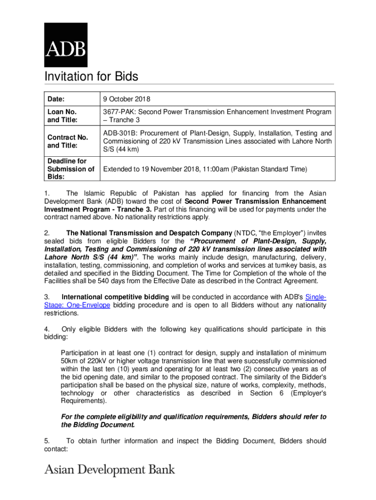 Fillable Online Tranche 3 ADB-301B - Invitation for Bids Fax Email Print - pdfFiller