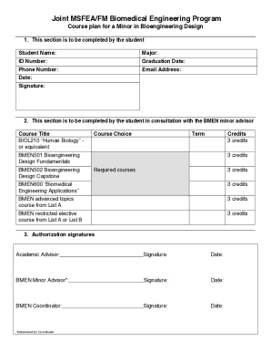 Fillable Online BMEN Minor Form Final Fax Email Print - pdfFiller