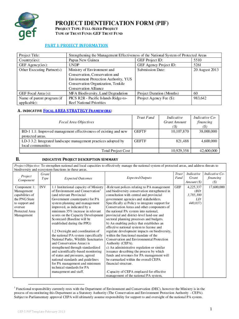 Fillable Online Project Identification Form (Pif) Project Type: Full-Sized Project the ... Fax ...
