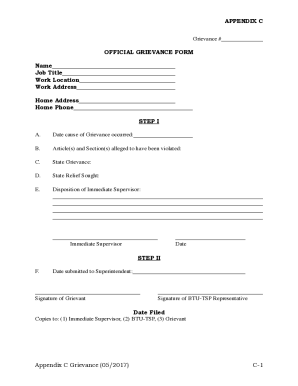 Fillable Online Appendix C-Grievance Form-Clean.pages Fax Email Print - pdfFiller