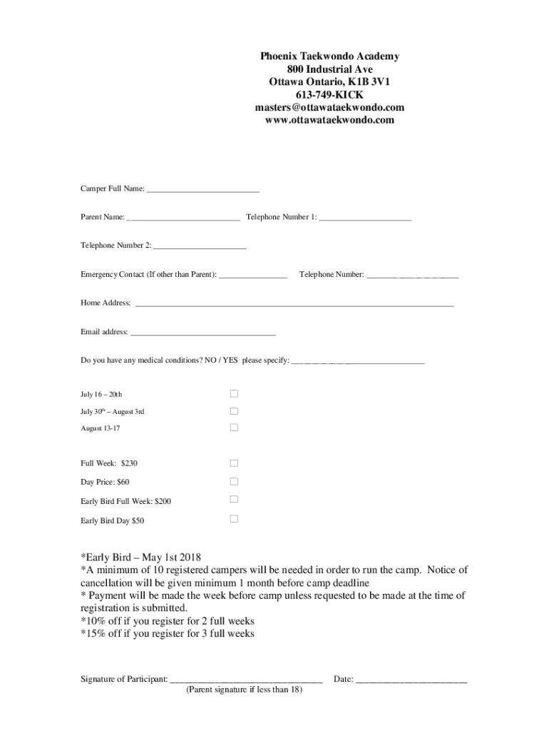 Fillable Online Phoenix Taekwondo Academy 800 Industrial Ave Ottawa ... Fax Email Print - pdfFiller