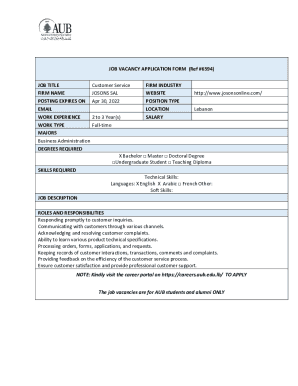 Fillable Online JOB VACANCY APPLICATION FORM (Ref #6594) Fax Email ...