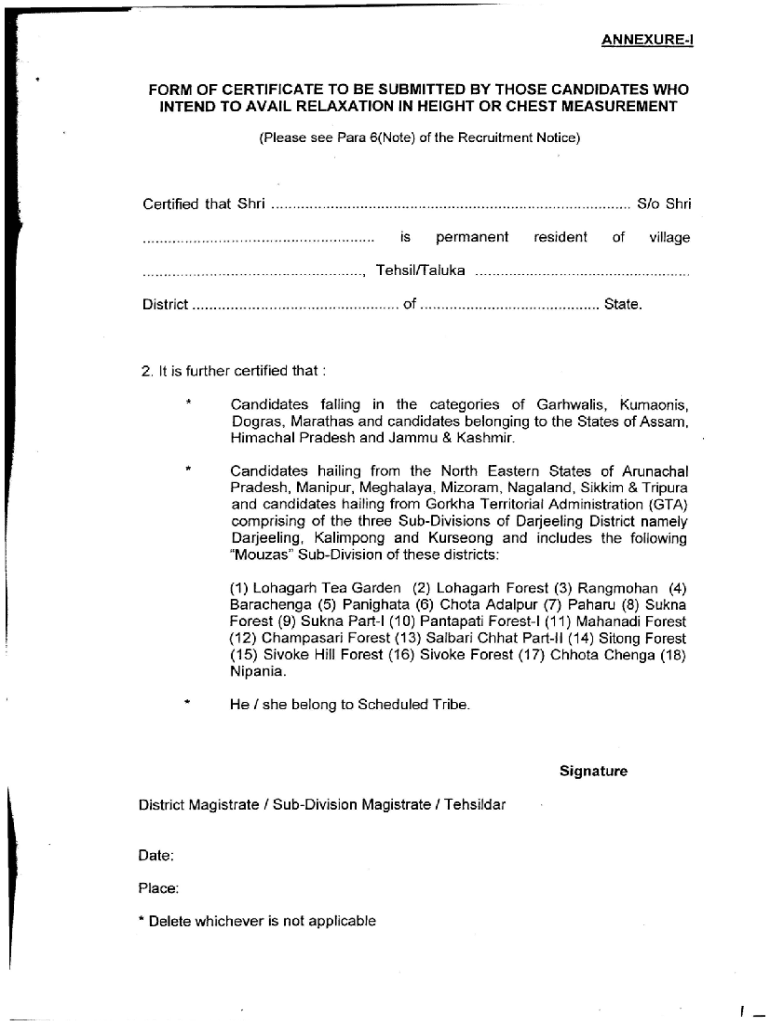 Fillable Online FORM OF CERTIFICATE TO BE SUBMITTED BY THOSE CANDIDATES ...