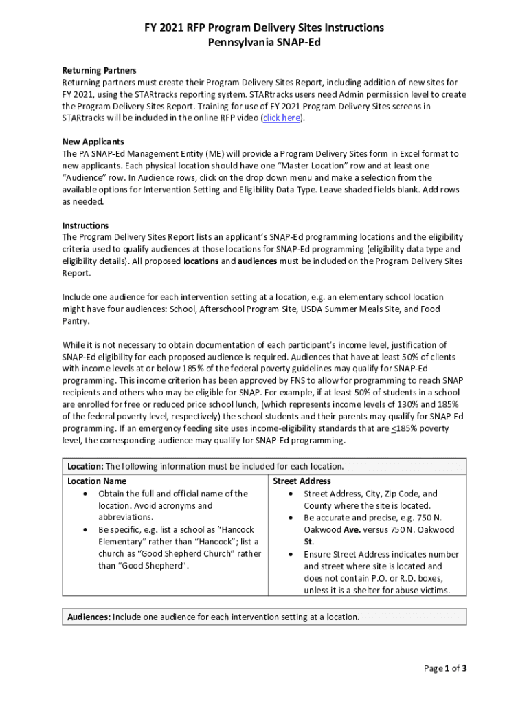 Fillable Online FY 2021 RFP Program Delivery Sites Instructions ...