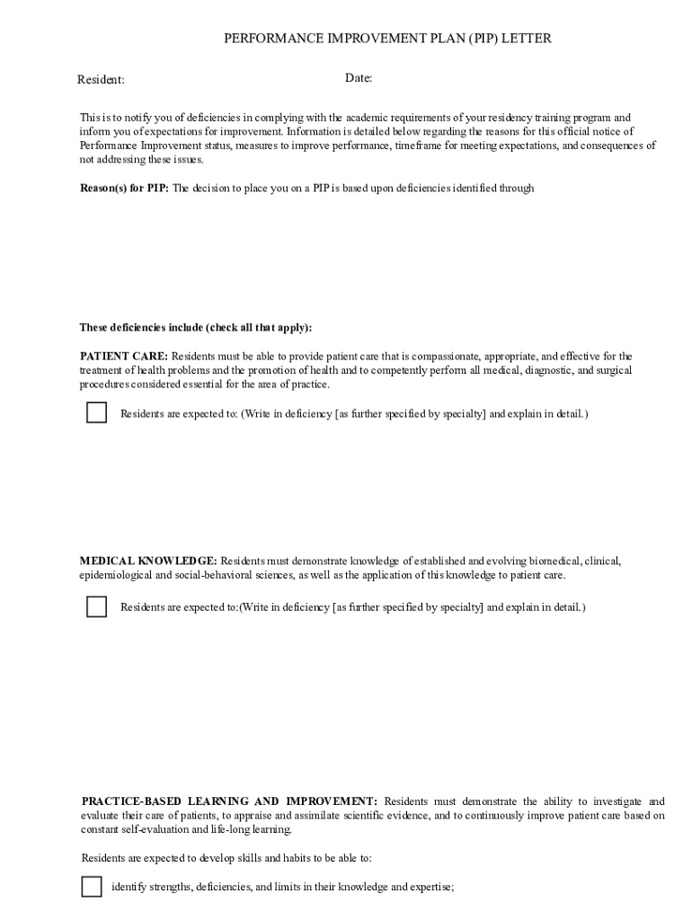 Fillable Online pip-letter.docx - PERFORMANCE IMPROVEMENT PLAN (PIP ...
