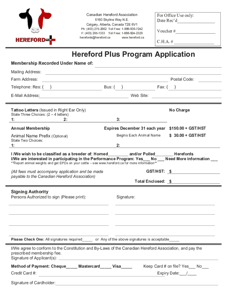 Fillable Online Hereford Plus Program Application Fax Email Print ...