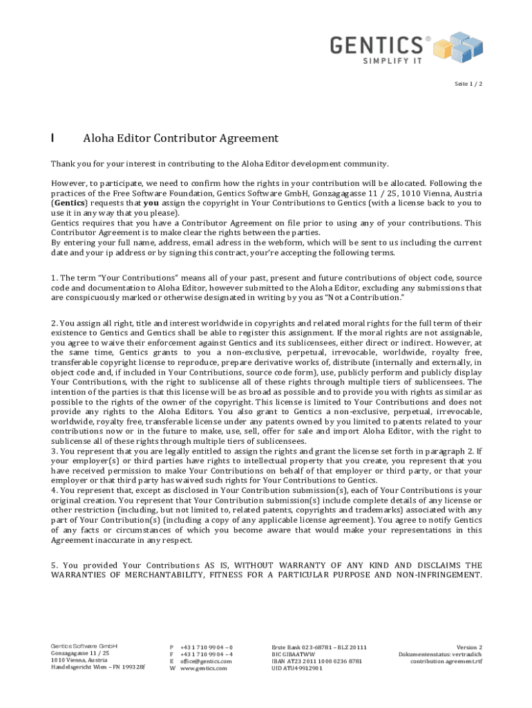 Fillable Online contribution agreement.rtf Fax Email Print - pdfFiller
