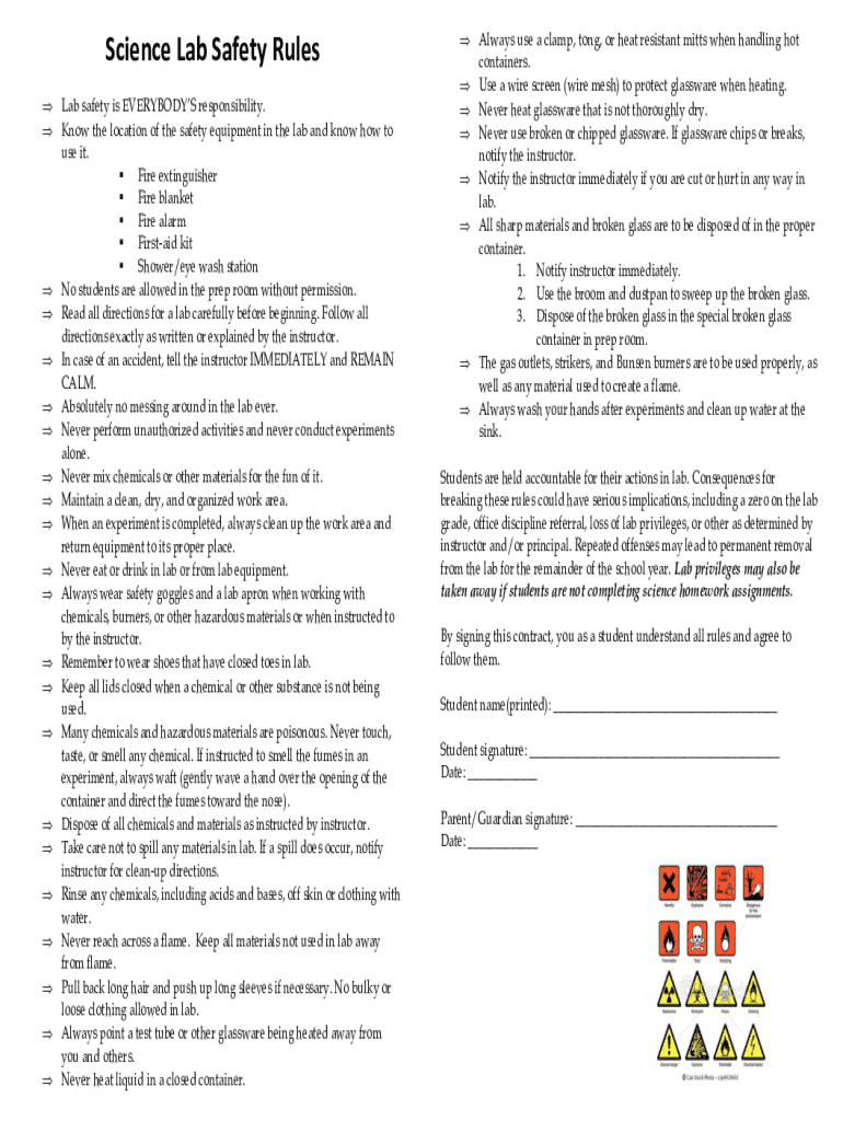 Fillable Online 27 Important Lab Safety Rules You Should Know ...