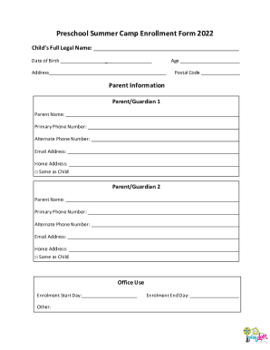 Fillable Online Preschool Summer Camp Enrollment Form TemplateJotform Fax Email Print - pdfFiller