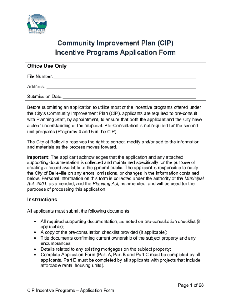 Fillable Online Community Improvement Plan (CIP) Incentive Programs ...
