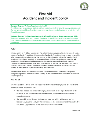Fillable Online First Aid Accident and incident policy - Parkfield ...
