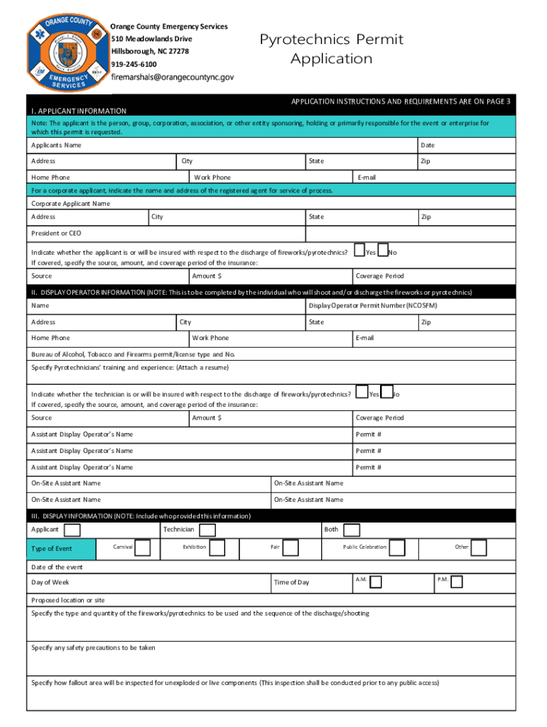 Fillable Online Pyrotechnics Permit Application Fax Email Print - pdfFiller