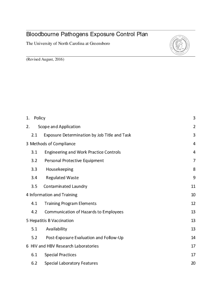Fillable Online safety uncg Bloodborne Pathogens Exposure Control ...