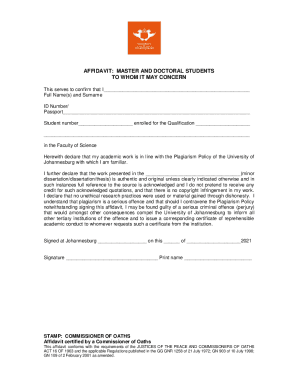 Fillable Online AFFIDAVIT: MASTER AND DOCTORAL STUDENTS TO ... Fax ...