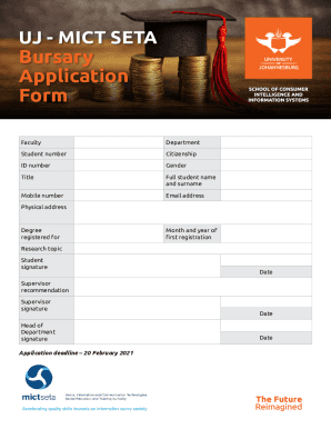 Fillable Online UJ - MICT SETA - Bursary Application Form Fax Email ...