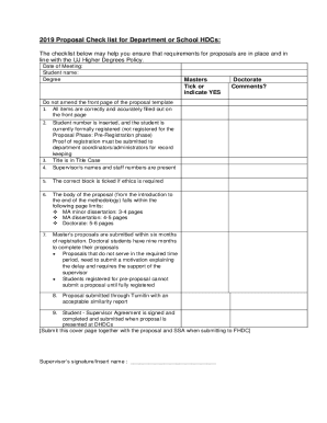Fillable Online 2019 Proposal Check list for Department or School HDCs ...