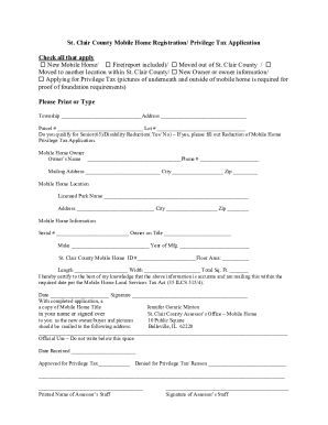 Fillable Online St. Clair County Mobile Home Registration/ Privilege ...