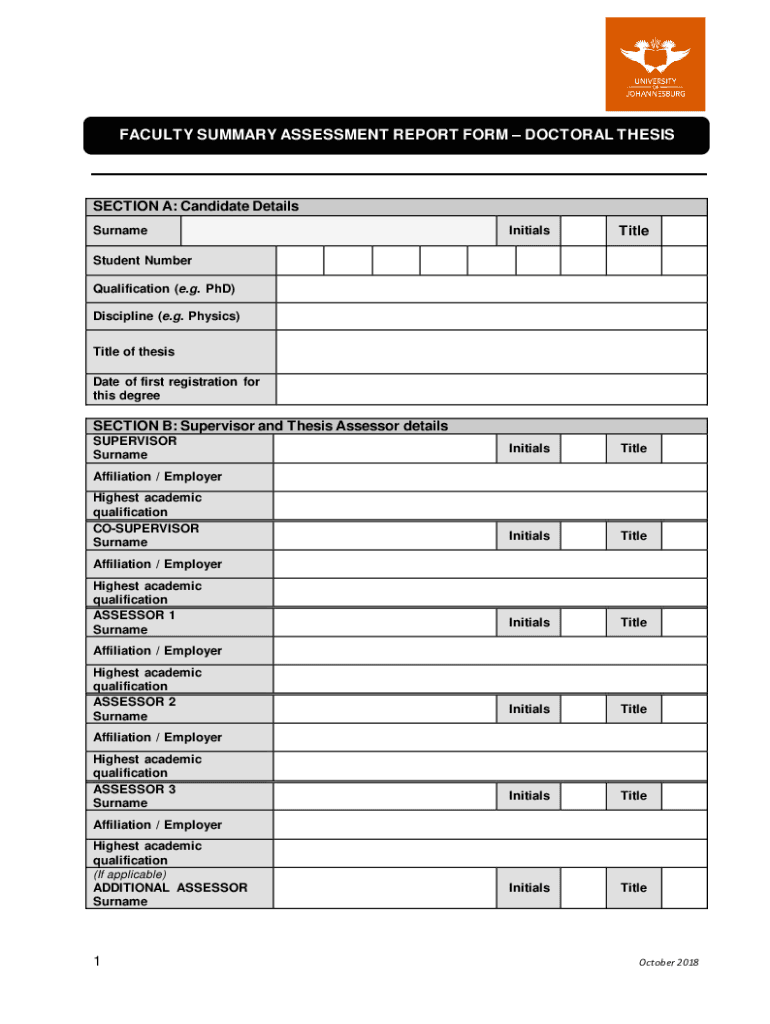 Fillable Online FACULTY SUMMARY ASSESSMENT REPORT FORM Fax Email Print - pdfFiller