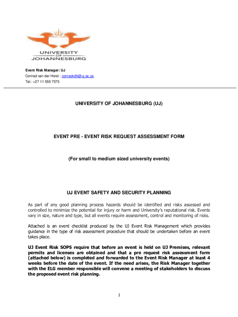 Fillable Online Event Pre - Event Risk Request Assessment Form (For ...