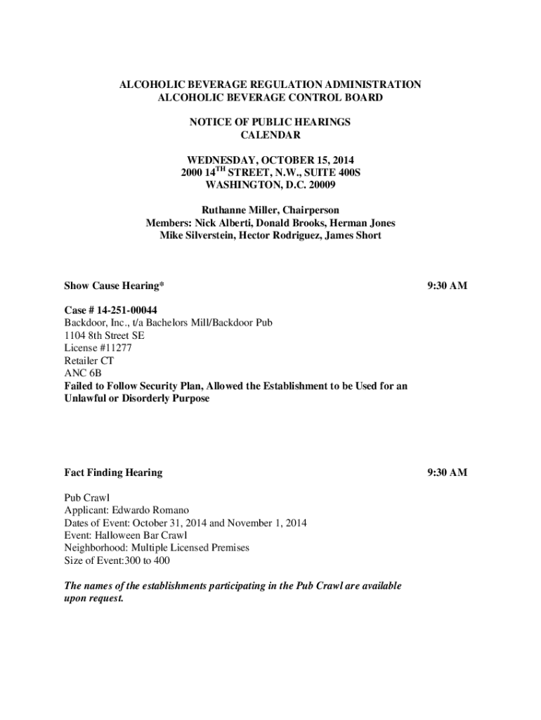 Fillable Online disb dc dcra.dc.govABCBoardCalAg6320150ALCOHOLIC ...