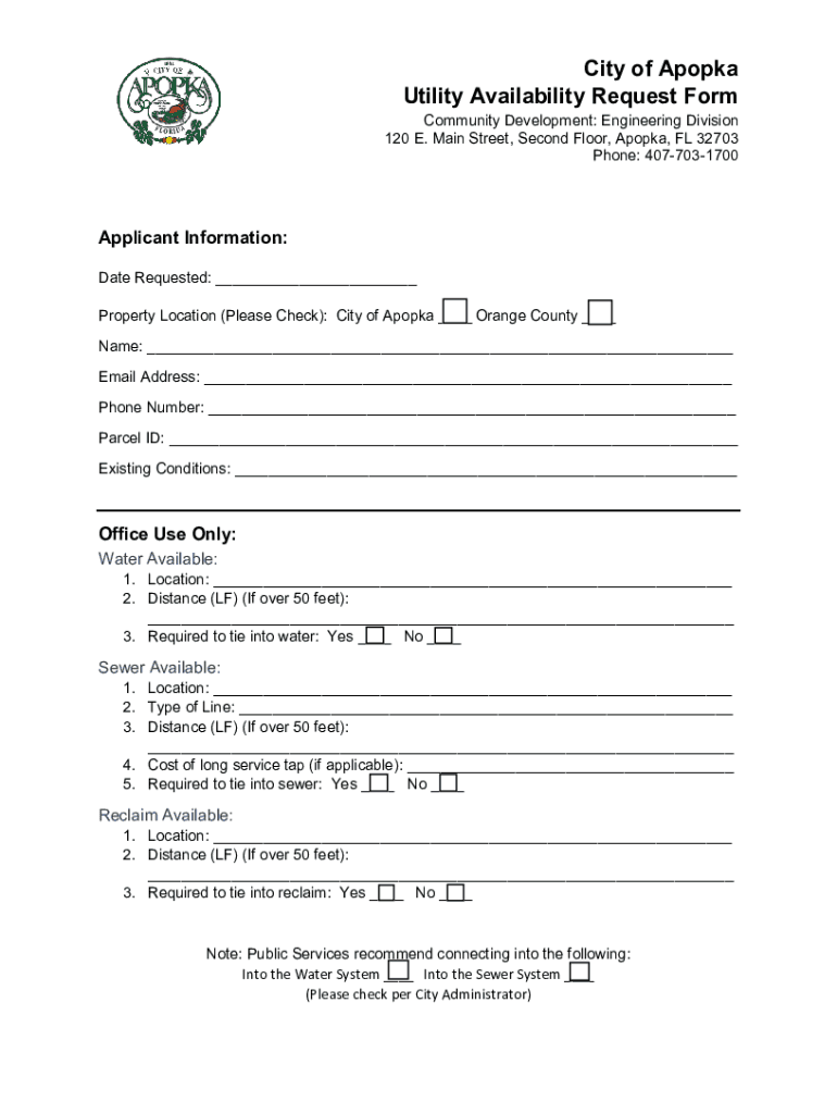 Fillable Online City of Apopka Utility Availability Request Form ...