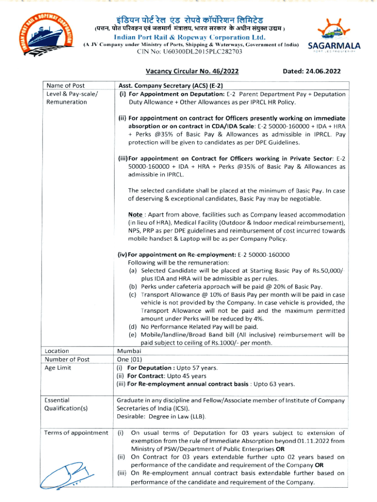 Fillable Online annexure-i indian port rail & ropeway corporation ...