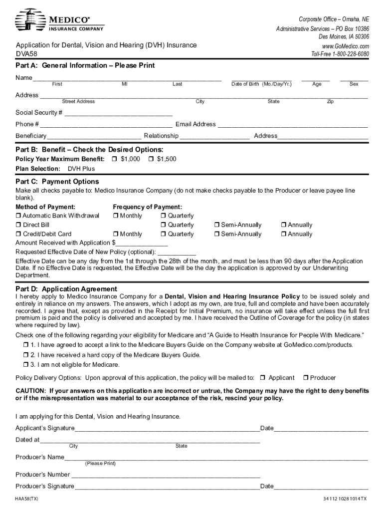 Fillable Online Application for Dental, Vision and Hearing (DVH ...