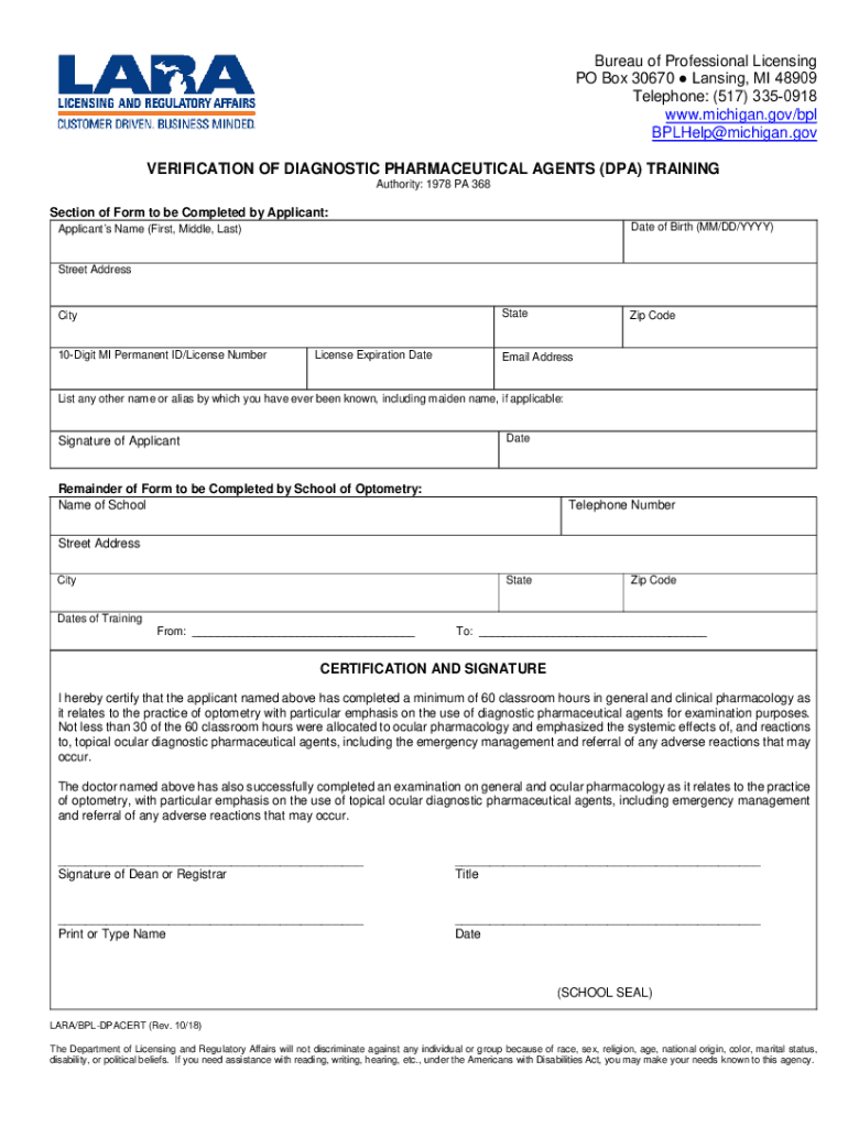Fillable Online Diagnostic Pharmaceutical Agents Training Form ...