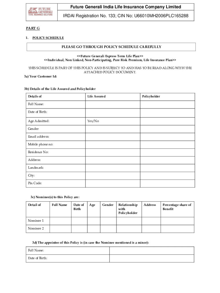 Fillable Online life futuregenerali Future Generali India Life ...