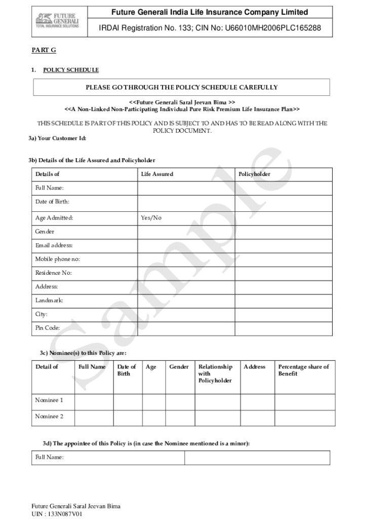 Fillable Online life futuregenerali licindia.in LIC-s-Saral-Jeevan-BimaLife Insurance ...