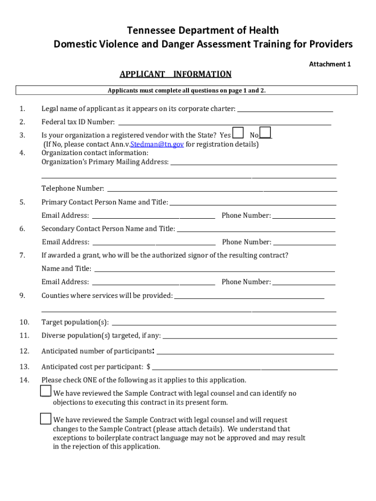 Fillable Online Tennessee Department of Health Domestic Violence and Danger Assessment ... Fax ...
