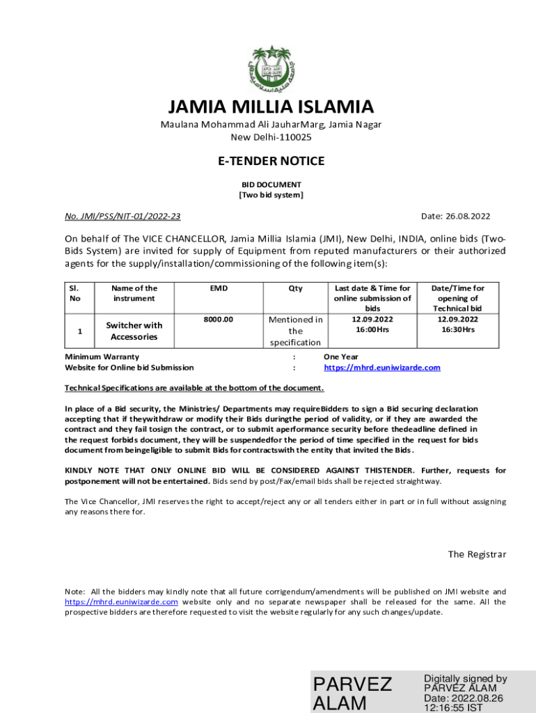 Fillable Online e-tender notice - Jamia Millia Islamia Fax Email Print - pdfFiller