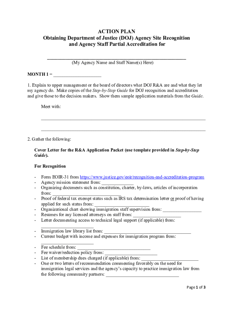 Fillable Online ACTION PLAN Obtaining Department of Justice (DOJ ...