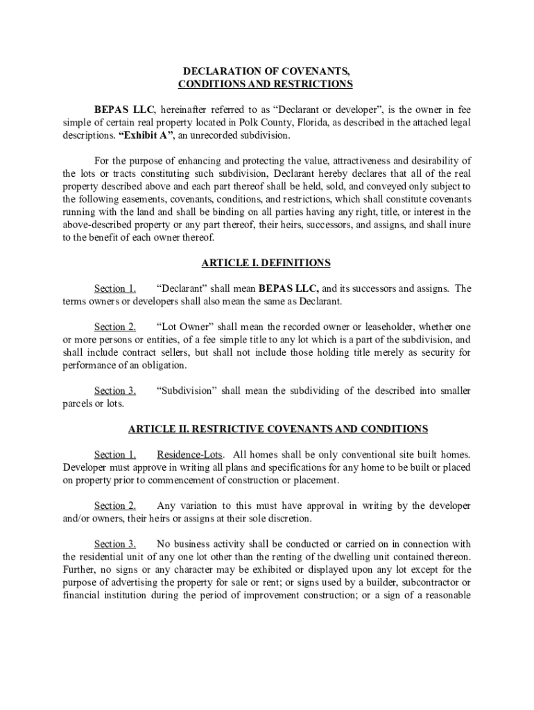 Fillable Online docslib.orgdeclaration-of-covenants-conditionsDeclaration of Covenants ...