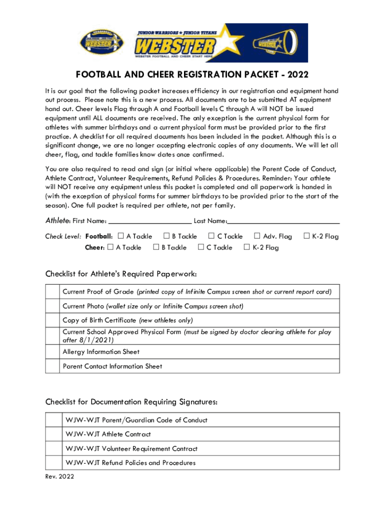 Fillable Online Football and Cheer Registration Information Fax Email ...