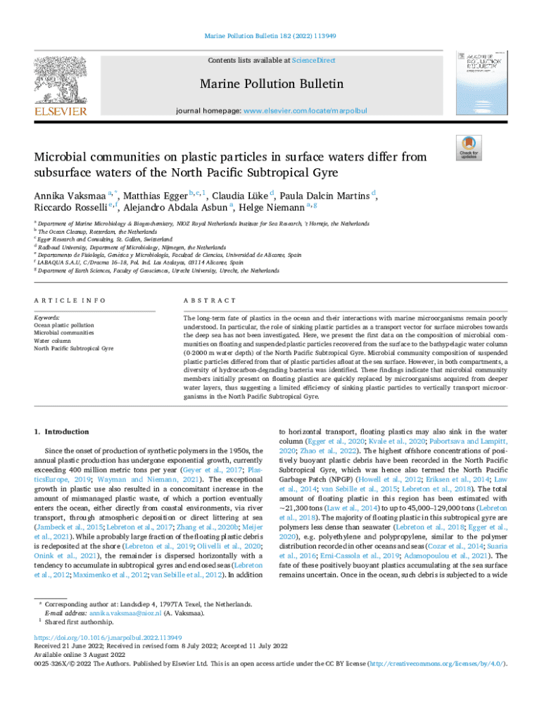Fillable Online Microbial communities on plastic particles in surface ...