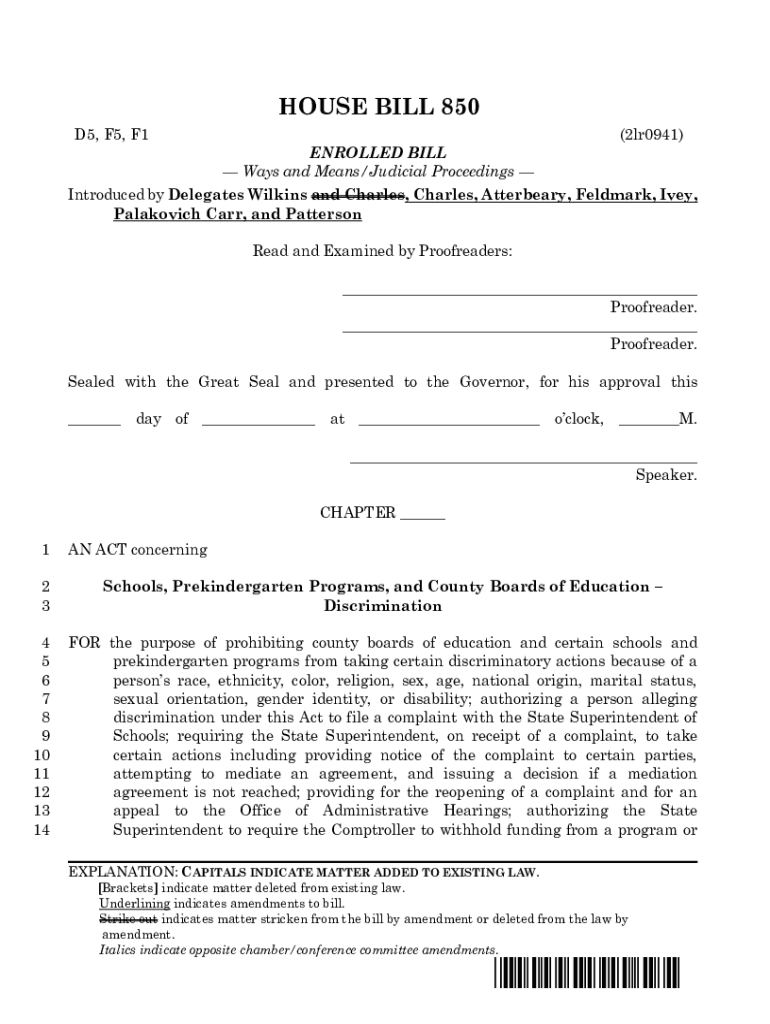 Fillable Online HB 850 Department of Legislative Services Maryland General Assembly ... Fax ...