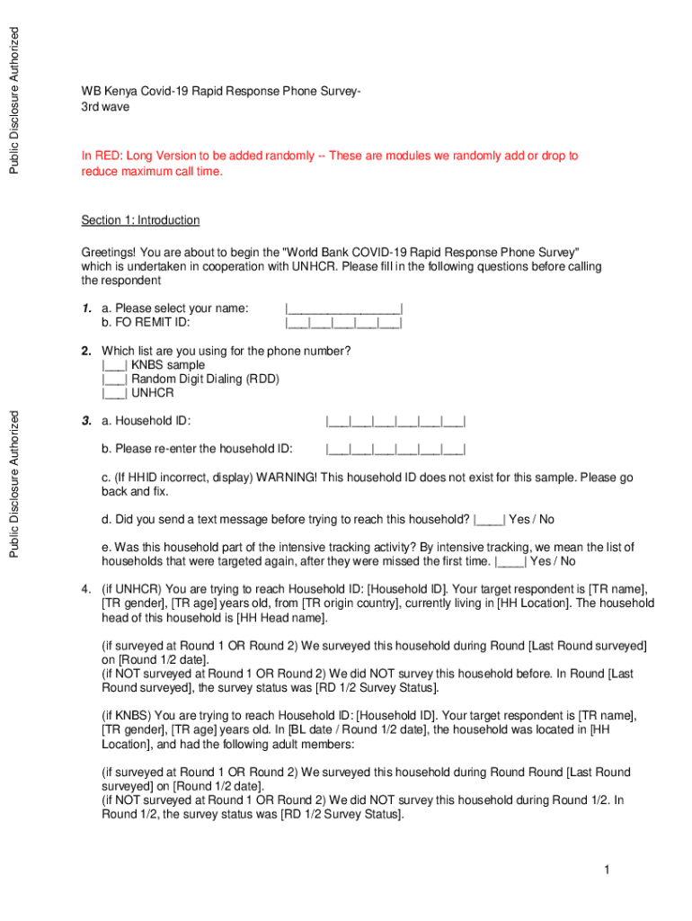 Fillable Online WB Kenya Covid-19 Rapid Response Phone Survey- 3rd wave Fax Email Print - pdfFiller
