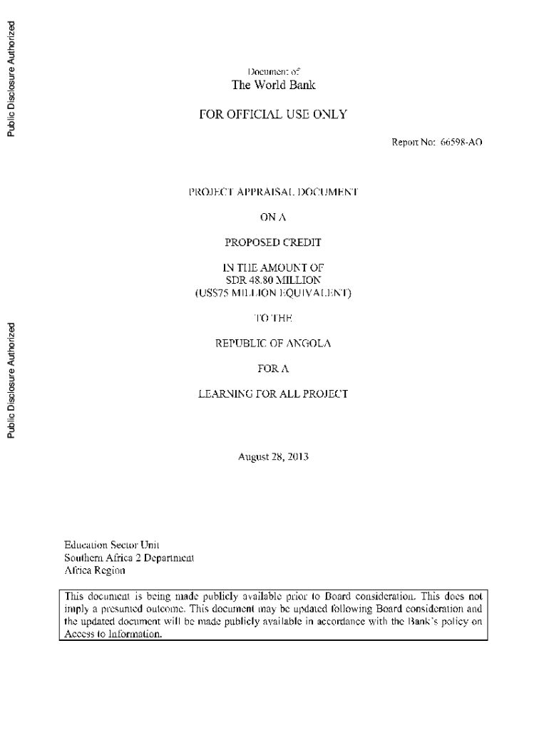 Fillable Online documents.worldbank.orgcuratedenPROGRAM APPRAISAL DOCUMENT Public Disclosure ...
