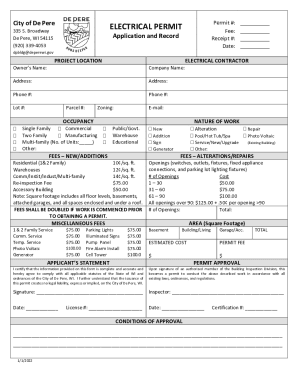 Fillable Online Electrical Permit Forms - City of De Pere, Wisconsin ...