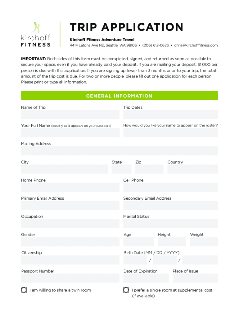 Fillable Online TRIP APPLICATION - Pronto Marketing Fax Email Print ...