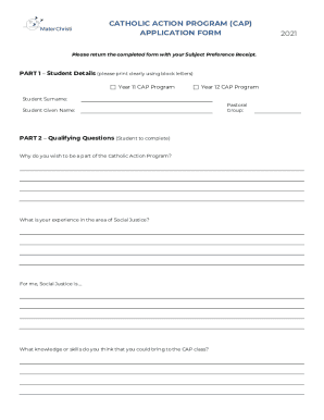 Fillable Online catholic action program (cap) application form Fax ...