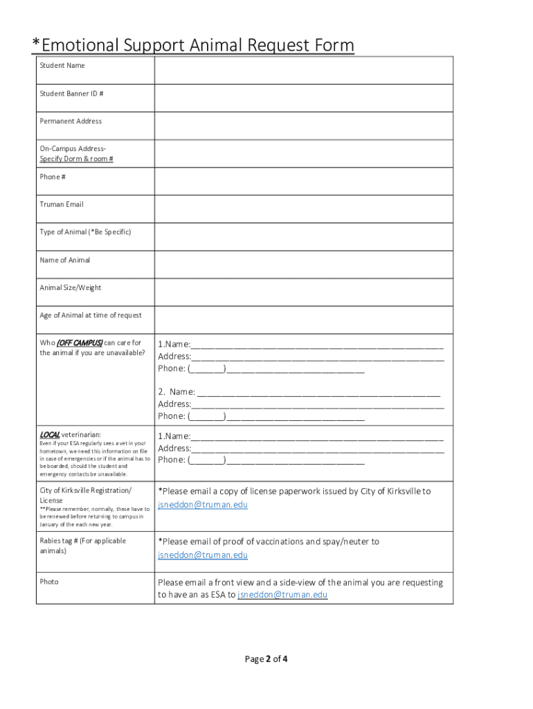 Fillable Online disabilityservices truman webforms.fiu.eduviewEmotional Support Animal Request ...