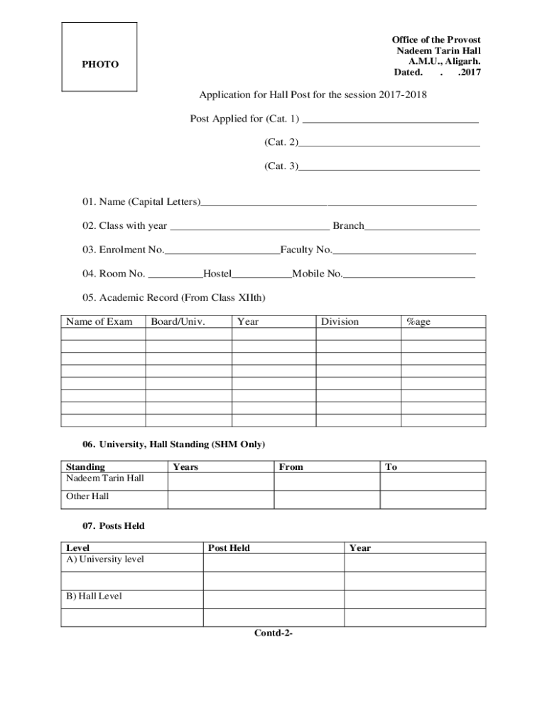 Fillable Online Provost and Wardens - Nadeem Tarin HallAMU - Aligarh Muslim University Fax Email ...