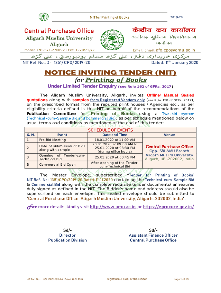 Fillable Online NIT for printing of Detailed Application Forms (DAF ...