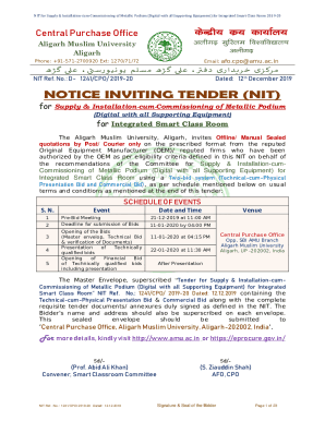 Fillable Online NOTICE INVITING TENDER (NIT) - Aligarh Muslim University Fax Email Print - pdfFiller