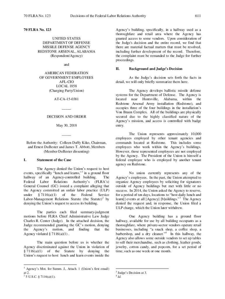 Fillable Online 70 FLRA No. 123 Decisions of the Federal Labor ...
