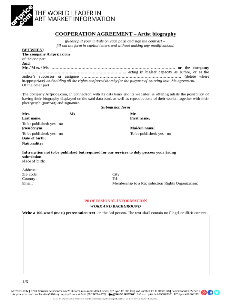 Fillable Online 11+ Sample Artist Agreement TemplatesWord, Pages, PDF ...